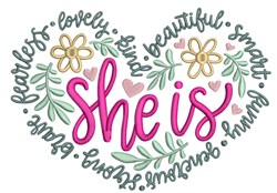 She Is Embroidery Design | EmbroideryDesigns.com