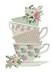 Tea Cups with Flowers Embroidery Design | EmbroideryDesigns.com