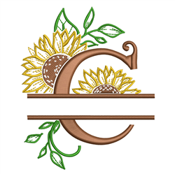 Sunflower Letter C Split Embroidery Design | EmbroideryDesigns.com