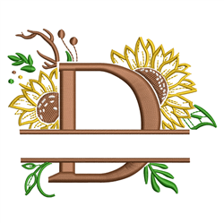 Sunflower Letter D Split Embroidery Design | EmbroideryDesigns.com
