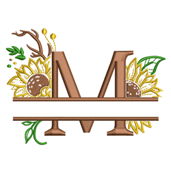 Sunflower Split Letter M Embroidery Design | EmbroideryDesigns.com