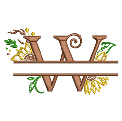 Sunflower Split Letter W Embroidery Design | EmbroideryDesigns.com