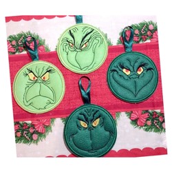 ITH Grinch Applique Ornaments Embroidery Design | EmbroideryDesigns.com