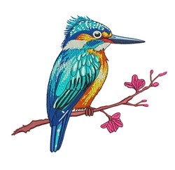 Vibrant Kingfisher Perch Embroidery Design | EmbroideryDesigns.com