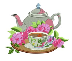 Tea & Flowers Embroidery Design | EmbroideryDesigns.com