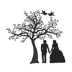 Wedding Tree Couple Embroidery Design | EmbroideryDesigns.com