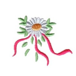Beribboned Blue Daisy Embroidery Design | EmbroideryDesigns.com