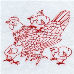 Redwork Chickens Embroidery Design | EmbroideryDesigns.com