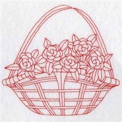 Redwork Floral Basket Embroidery Design | EmbroideryDesigns.com