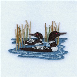 Two Loons In Reeds Embroidery Design | EmbroideryDesigns.com