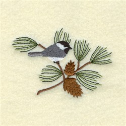 Chickadee on Pine Branch Embroidery Design | EmbroideryDesigns.com