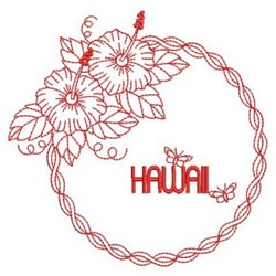 Redwork Hawaii Floral Embroidery Design | EmbroideryDesigns.com