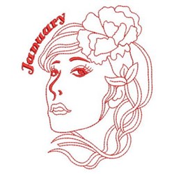 Redwork January Lady Embroidery Design | EmbroideryDesigns.com