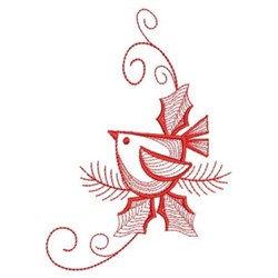 Redwork Christmas Cardinal Embroidery Design | EmbroideryDesigns.com