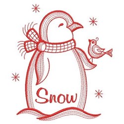 Redwork Snow Penguin Embroidery Design | EmbroideryDesigns.com
