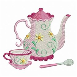 Floral Tea Time Embroidery Design | EmbroideryDesigns.com