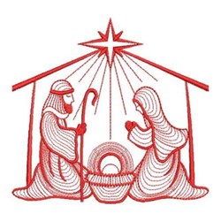Redwork Nativity Scene Embroidery Design | EmbroideryDesigns.com