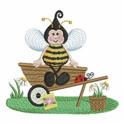 Wheelbarrow Bee Embroidery Design | EmbroideryDesigns.com