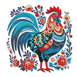 Rooster In Flowers Embroidery Design | EmbroideryDesigns.com