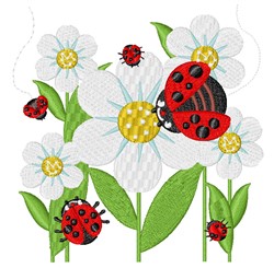 Daisies & Ladybugs Embroidery Design | EmbroideryDesigns.com