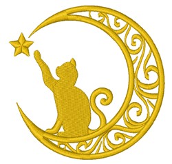 Decorative Moon & Cat Embroidery Design | EmbroideryDesigns.com
