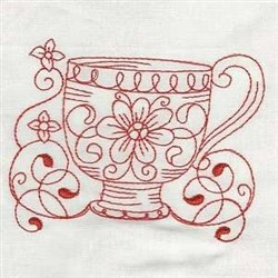 Floral Tea Cup Embroidery Design | EmbroideryDesigns.com