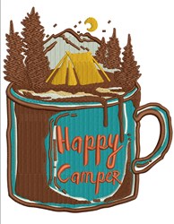 Happy Camper Coffee Mug Embroidery Design | EmbroideryDesigns.com