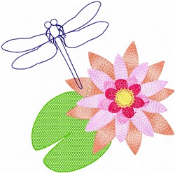 Dragonfly & Lotus Flower Embroidery Design | EmbroideryDesigns.com
