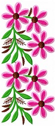 Pink Floral Vertical Border Embroidery Design | EmbroideryDesigns.com