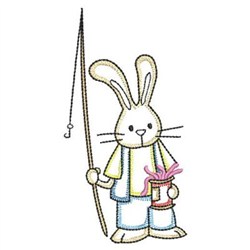 Bunny Going Fishing Embroidery Design | EmbroideryDesigns.com