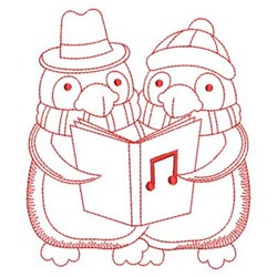 Redwork Christmas Penguins Embroidery Design | EmbroideryDesigns.com
