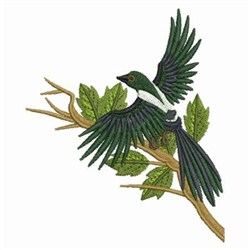 Magpie Flying Embroidery Design | EmbroideryDesigns.com