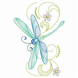 Rippled Floral Dragonfly Embroidery Design | EmbroideryDesigns.com