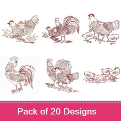 Redwork Chickens Embroidery design pack by Ace Points, Embroidery Packs ...