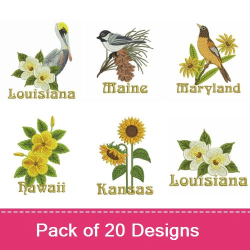 State Birds And Flowers 2 Embroidery design pack by Ace Points ...