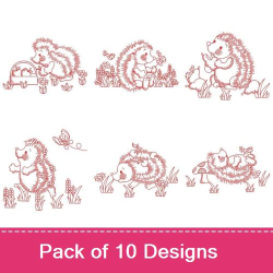 Redwork Hedgehogs Embroidery design pack by Ace Points ...