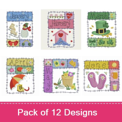 12 Months Of The Year Embroidery design pack by Ace Points ...