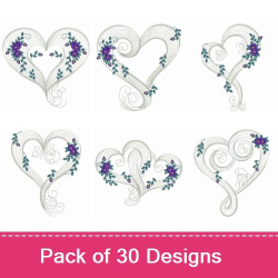 Rippled Floral Hearts Embroidery design pack by Ace Points, Embroidery ...