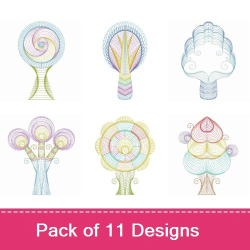 Rippled Retro Trees Embroidery design pack by Ace Points, Embroidery ...