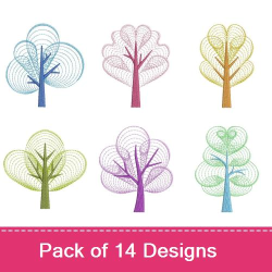 Rippled Retro Trees 2 Embroidery design pack by Ace Points, Embroidery ...