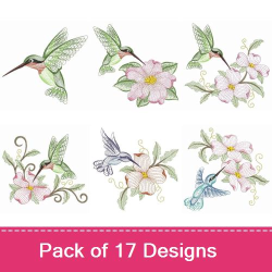 Rippled Hummingbirds Embroidery design pack by Ace Points, Embroidery ...
