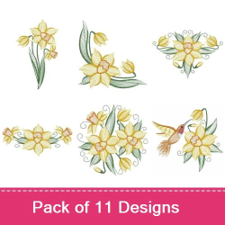 Daffodils Embroidery design pack by Ace Points | EmbroideryDesigns.com
