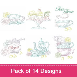Vintage Tea Set 3 Embroidery design pack by Ace Points, Embroidery ...