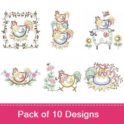 Rippled Rooster And Hen 3 Embroidery design pack by Ace Points ...