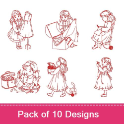 Sewing Girls Embroidery design pack by Artsy Knots | EmbroideryDesigns.com