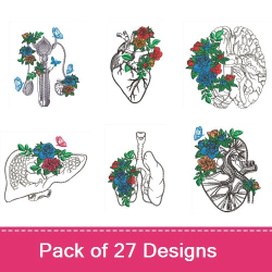 Floral Human Organs Embroidery design pack by Artsy Knots, Embroidery ...