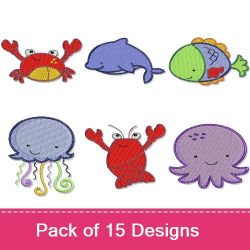 Sea Creatures Embroidery design pack by Bunnycup Embroidery, Embroidery ...