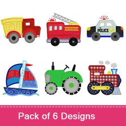 Transportation Embroidery design pack by Applique Guru, Embroidery ...