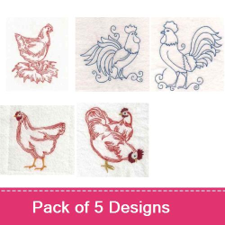 Redwork Chickens & Roosters Embroidery design pack by Daydream Designs ...