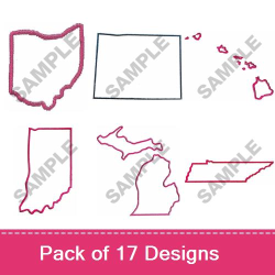 State Outlines Embroidery design pack by Great Notions ...